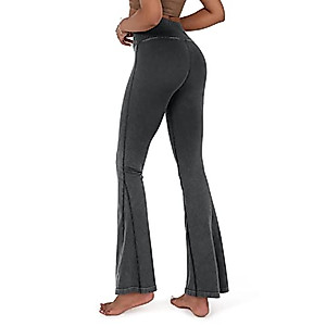 ODODOS Seamless Flare Leggings for Women Ribbed High Waist Gym Workout Casual Bootcut Yoga Pants, Black, Medium/Large