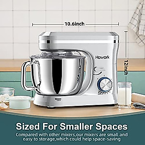 HOWORK Electric Stand Mixer,10+p Speeds With 6.5QT Stainless Steel Bowl,Dough Hook, Wire Whip & Beater,for Most Home Cooks,Silver