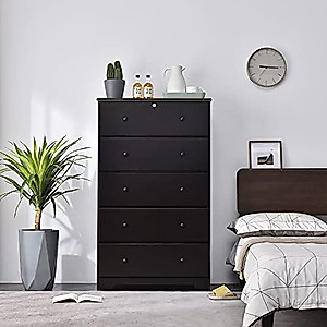Better Home Products 100% Solid Pine Wood Super Jumbo Chest 5 Deep Drawers; Storage Dresser with Lock; Lock & Key Included. (5 Drawers, Tobacco) Easy Assembly