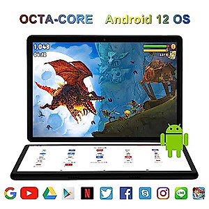 2024 Android 12 Tablets 10.1 Octa-Core 2 in 1 Tablet 4GB+64GB ROM 512GB Expand Include Case, Keyboard, Stylus, 13+5 Dual Camera, GPS, Bluetooth, Google Certificated 10.1 inch Tablet