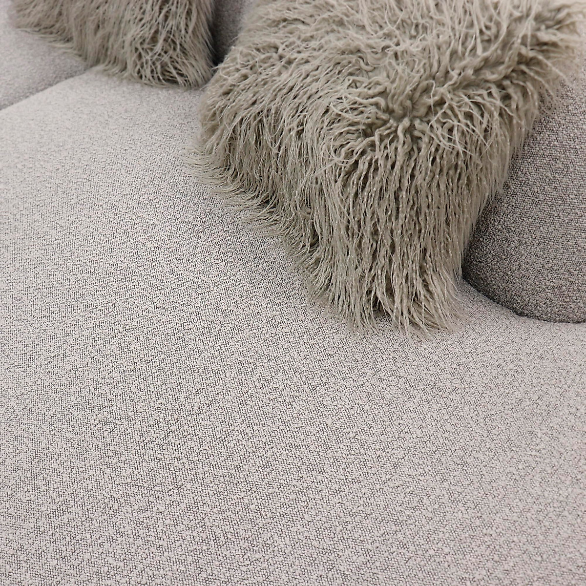 Pasargad Home Simona Collection Curved Sofa - Textured Fabric Upholstery, Living Room, Luxury Room Sofa with 3 Pillows, 150.4" Width, Grey/Gold