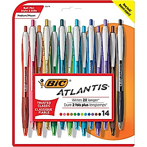 BIC Atlantis Original Retractable Fashion Ball Pen, Medium Point (1.0 mm), Assorted Colors, 14-Count