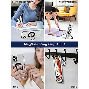 Magnetic Phone Ring Holder with MagSafe, SUPERONE [Aluminum Alloy] 2-in-1 Magnetic Phone Grip with Adjustable Stand, Compatible with iPhone 14/13/12, Pro, Pro Max, Mini, Black