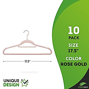 PUREVACY Velvet Non Slip Hangers Rose Gold 17.5", Pack of 10 Slim Velvet Hangers, Durable and Thin Velvet Coated Hangers for Clothes, Lightweight Velvet Hangers with Rose Gold Hooks
