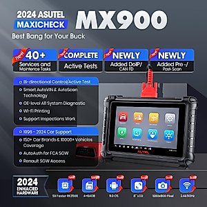 Autel MaxiCheck MX900: Same as MK900, 2024 Bidirectional Scan Tool, 3000+ Active Test, Up of MK808BT MK808S MX808S MS906, 40+ Reset, CAN-FD/DoIP, Scan VIN/License
