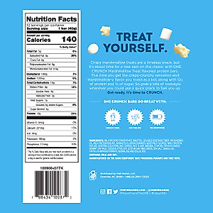 ONE Crunch Protein Bars, Marshmallow Treat, Gluten Free Protein Bars with 12g Protein and 1g Sugar, Pantry Staples, 2.12 oz (12 Count)