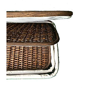 GUTZ Handcrafted Wicker Set of 3 Storage Handwoven Rattan Footlocker Basket Chest Home Organizers with Lids, Handles, Cloth Liner and Coconut Buttons, Jute Rope, and Raffia Weave Accent