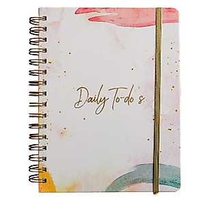 Undated Daily To Do Notebook - Planner Notepad List 6.5x8.5" Cute Colorful Design- Laminated Hard Cover & Rose Gold Spiral Binding- 302 Pages- Daily Task & Lined Notes Pages