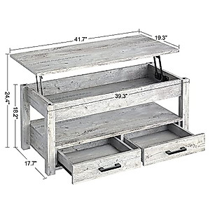 FABATO 41.7'' Lift Top Coffee Table with Hidden Compartment for Living Room, Mid-Century Cocktail Table with 2 Storage Drawers Wood Tea Center Table for Home Office, Gray