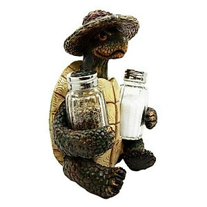 Set Of 1 Outgoing Turtle With Wicker Hat Salt Pepper Shakers Holder Figurine