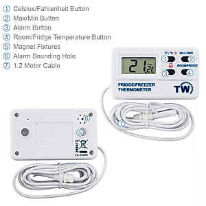 Digital Refrigerator Thermometer - Fridge and Freezer Alarm Alert When Temperatures Drop - Ideal RV Fridge Freezer Thermometer with Alarm and Max Min