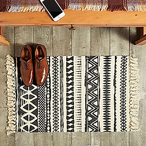 Juvale Hand Woven Area Rug with Tassels, Tribal Geometric Bohemian Style Home Décor (Navy and Cream, 2x3 Feet)