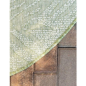 Unique Loom Outdoor Botanical Collection Floral, Coastal, Bohemian, Leaves, Indoor and Outdoor Area Rug (4' 0 x 4' 0 Round, Green/Ivory)