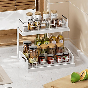 HOJAYK Under Sink Organizer, 2-Tier Metal Put Out Under Kitchen Sink Organizers and Storage, Sliding Shelf Cabinet Organizer for Kitchen, Bathroom, Desk - White