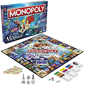 Monopoly Hasbro Gaming Disney's The Little Mermaid Edition Board Game, 2-6 Players for Family and Kids Ages 8+, with 6 Themed Tokens (Amazon Exclusive)