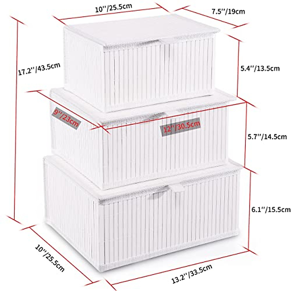 Honygebia Bamboo Decorative Storage Boxes - Set of 3 Woven Lined Storage Basket with Lids, White Wicker Lidded Baskets for Home Kitchen Shelf Organizer Decor