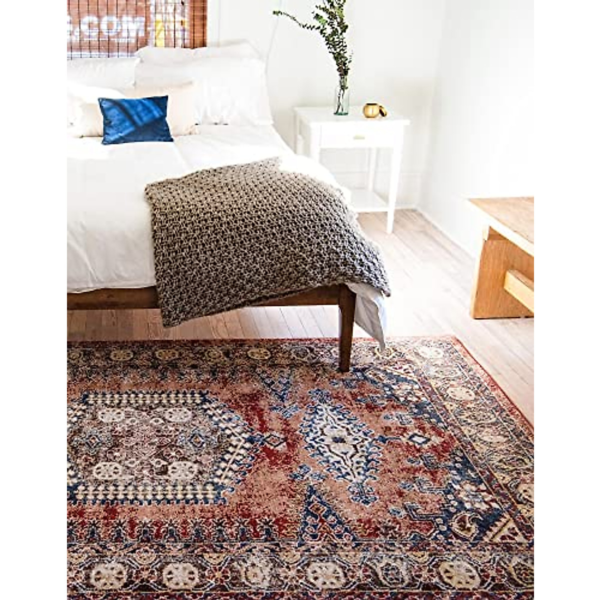 Unique Loom Utopia Collection Traditional Geometric Vintage Inspired Area Rug with Warm Hues, 8' x 10', Terracotta/Blue