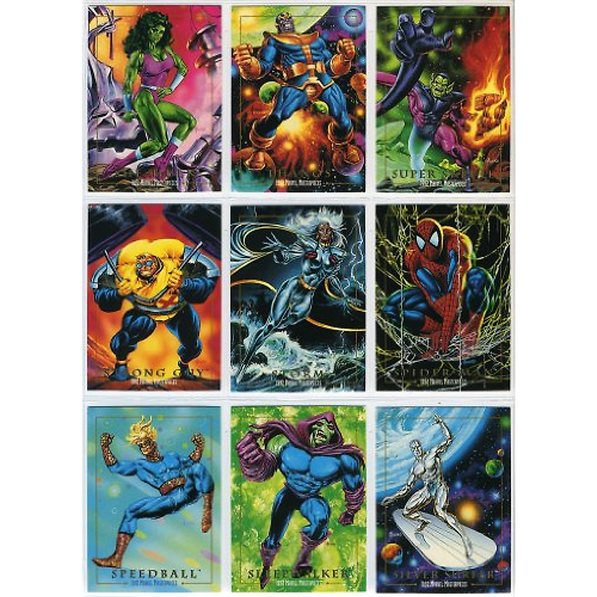 1992 SkyBox Marvel Masterpieces Series-1 New 100-Card Complete Base Set Plus 5-Card Spectra Foil Chase Set in Collector Pages