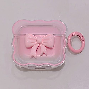 Airpod Pro Case Ponnky 3D Pink Bow Ties Cartoon Design Soft Silicone Skin Keychain Ring for Girls Boys Teens Pretty Airpods Pro - Pink Bowtie