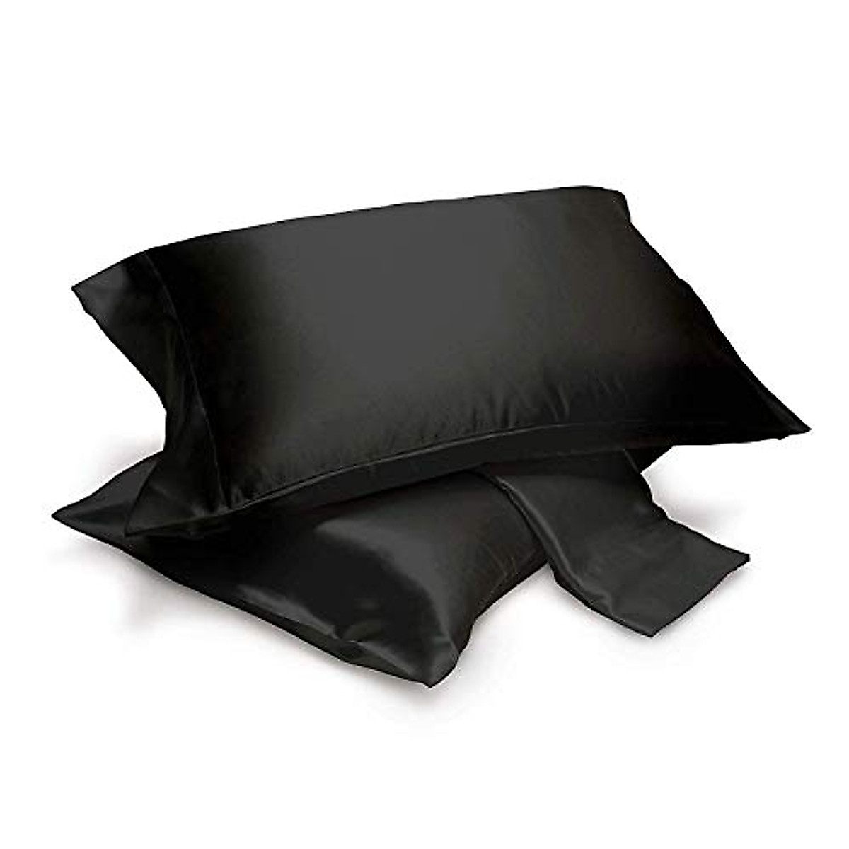 Pack of 2 Satin Pillowcases for Hair and Skin, Satin Pillow Cases Set of 2 Pillow Cover with Envelop Closure (Standard/Queen, Black)