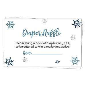 Winter Boy Snowflake Baby Shower Diaper Raffle Ticket Diaper Wipes Raffle Ticket Insert Request Prize Snowy Blue Grey Gray Silver Glittery Shimmery Glimmery Shimmer Glitter Snow (50 Count)