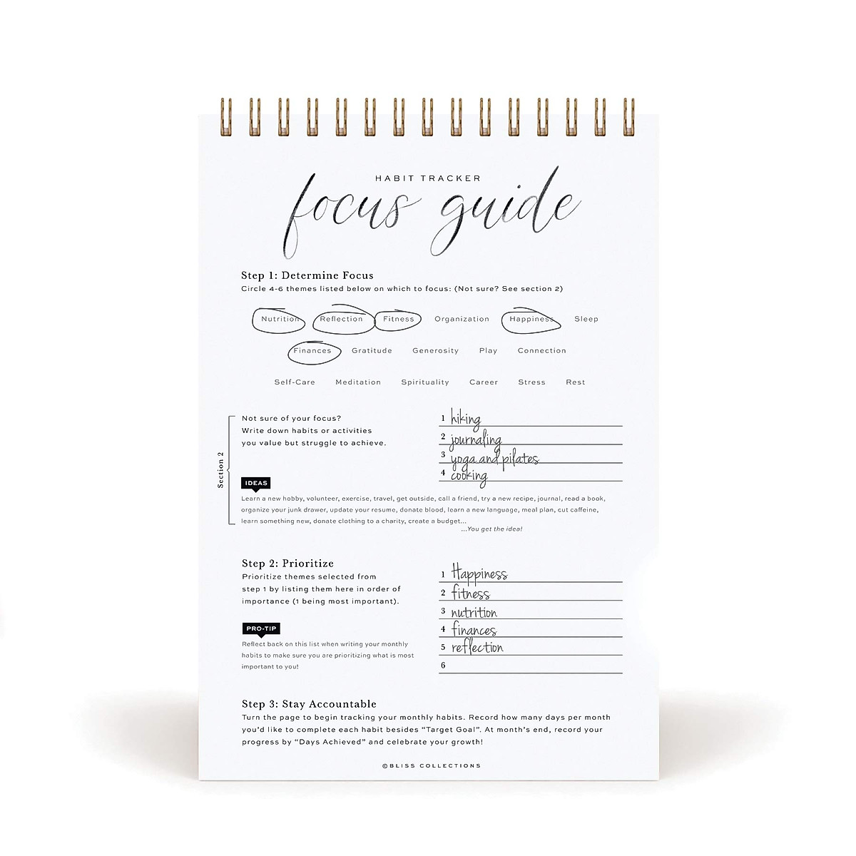 Bliss Collections Habit Tracker Calendar Notepad, Botanical Floral, Gold Spiral Binding, Inspirational and Motivational Monthly Journal to Track Habits and to Help with Goals, 6"x9" Undated 12 Months