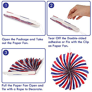 59pcs 4th of July Patriotic Decorations - Fourth of July Decor American Flag Party Supplies, USA Flag Pennant, Red White Blue Paper Fans, Latex balloons, Star Streamer, Hanging Swirls for Memorial Day