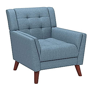 Christopher Knight Home Alisa Mid Century Modern Fabric Arm Chair, Blue and Walnut