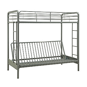 DHP Sammie Twin over Futon Metal Bunk Bed, Silver