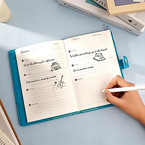 Daily Planner 2023 Agenda Weekly & Monthly Planner 2022-2023 Appointment Leather Planner for Women Students Time Management Journal with Pen Holder, Pocket, Premium Beige Paper, 5.9" x 8.7", Blue