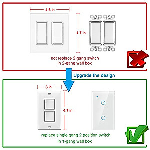 Smart Light Switch, WiFi Touch Wall Smart Switches Work with Smart Life/Tuya App and Compatible with Alexa & Google Assitant (2 Gang, White)
