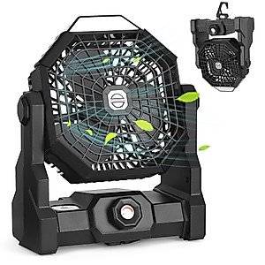 ESENY Camping Fan with LED Lantern, Battery Powered Fan 10900mAh,Portable Fan Rechargeable Outdoor Tent Fan,Stepless Speed and Quiet, Battery Operated Fan for Tent,Picnic, Barbecue, Travel (Black)