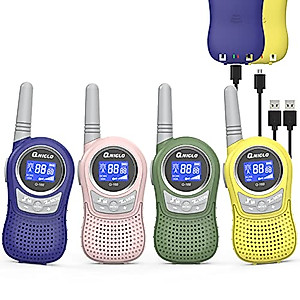 Qniglo Rechargeable Walkie Talkies for Adults, Kids Walkie Talkies 4 Pack with Li-ion Battery, Outdoor Camping Spy Games for Family, Toys for Boys Girls Halloween Xmas Birthday Gifts