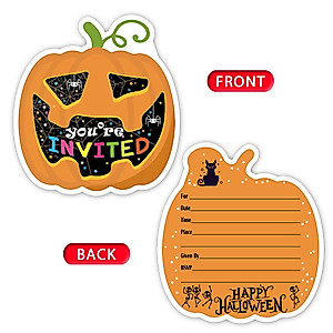 Haizct 15 Pack Halloween Pumpkin Shaped Fill-In Invitations,Fall,Halloween,Monster,Costume Partyor Thanksgiving Party Invitation Cards with Envelopes For Kids or Adults Birthday(YXK045)