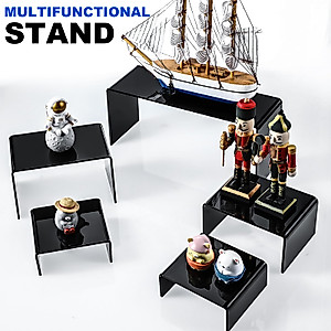4 Set Acrylic Display Risers Medium and Large Display Stand Shelf Acrylic Risers for Display Cupcake Acrylic Riser Showcase Figure Jewelry Collectibles Stands Desktop Shelf for Organize (Black)