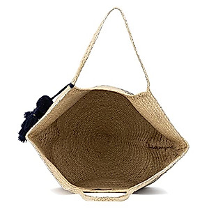 Olivia Miller Women's Fashion Maggy Natural Beige w Geometric Print Straw Jute Tote Bag w Top Handles, Medium Boho Casual Purse Handbag