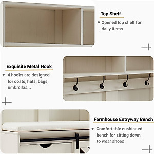 Edwin's Choice 71" H Entryway Hall Tree with Coat Rack and Storage Bench, Wood Coat Tree with Cushioned Stool and Hooks for Hallway, Living Room, Mudroom (Rustic Oak)