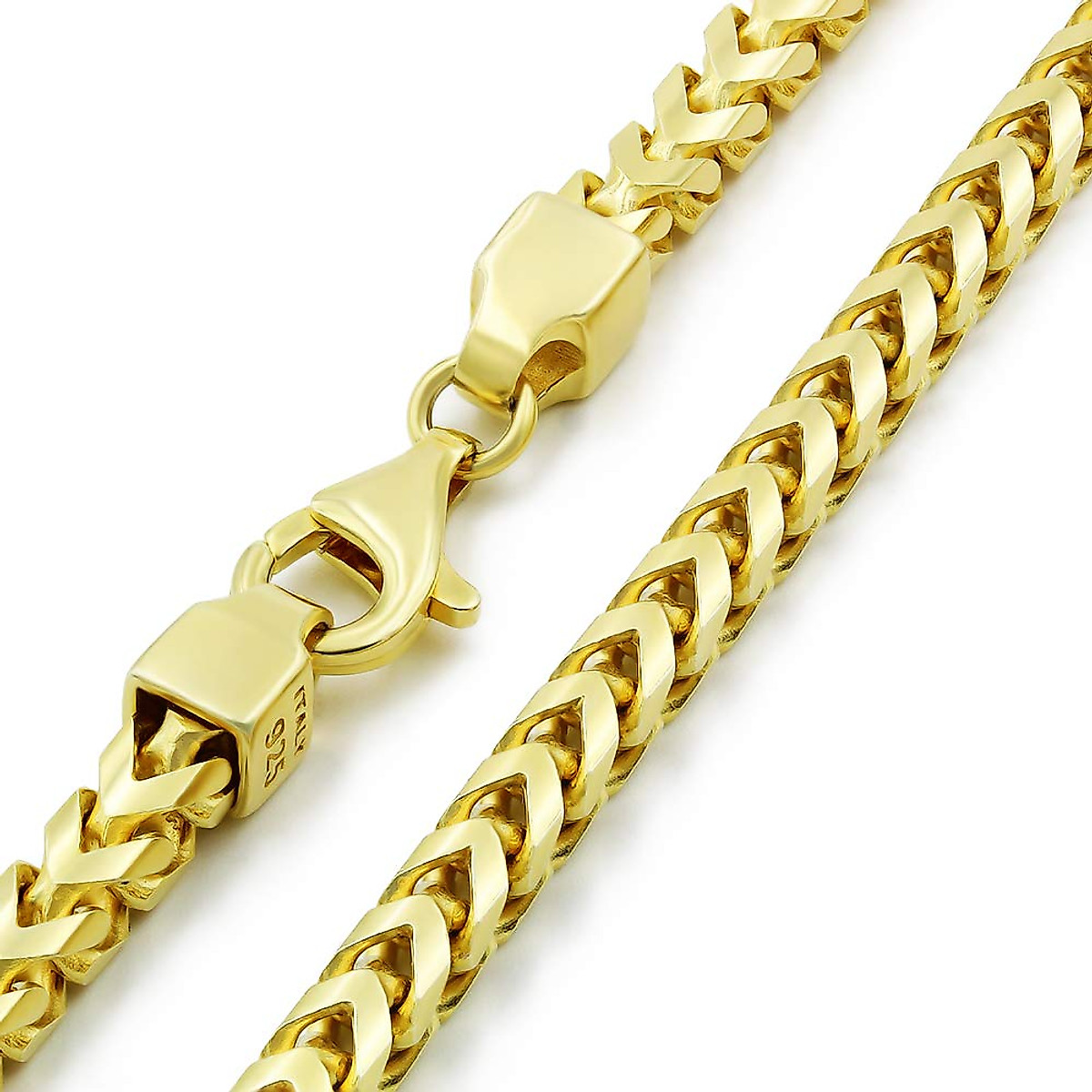 Giorgio Bergamo 925 Italian Sterling Silver 5mm Solid Franco Chain, Yellow Gold Plated Square Box Link Necklace, (30)