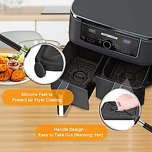 2 Pieces Air Fryer Grill Pan for Ninja Foodi DZ550 DualZone Air Fryers, Replacement Air Fryer Crisper Plate Grill Plate Tray Accessories with Rubber Bumpers, Dishwasher Safe