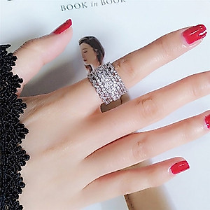 INRENG Vintage Princess Cubic Zirconia Cocktail Eternity Statement Ring Wide Wedding Band 18k White Gold Plated Jewelry Graduation Gifts Size 9