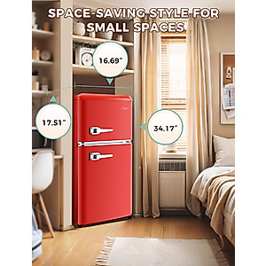 Anypro 3.2 Cu.Ft Compact Refrigerator Mini Fridge with Freezer, 2 Door Retro Small Refrigerator with Freezer, 7 Level Thermostat & Removable Shelves, Mini Fridge for Bedroom Office Apartment Dorm Bar