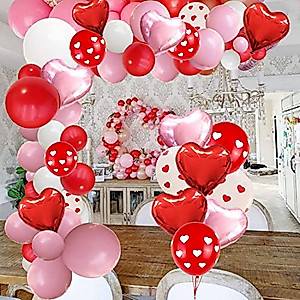 116pcs Valentine's Day Balloons Garland Arch Kit Include Red Pink White Balloons,Heart Printed Balloons , Foil Mylar Heart Balloons, Valentines Wedding Party Decoration Supplies
