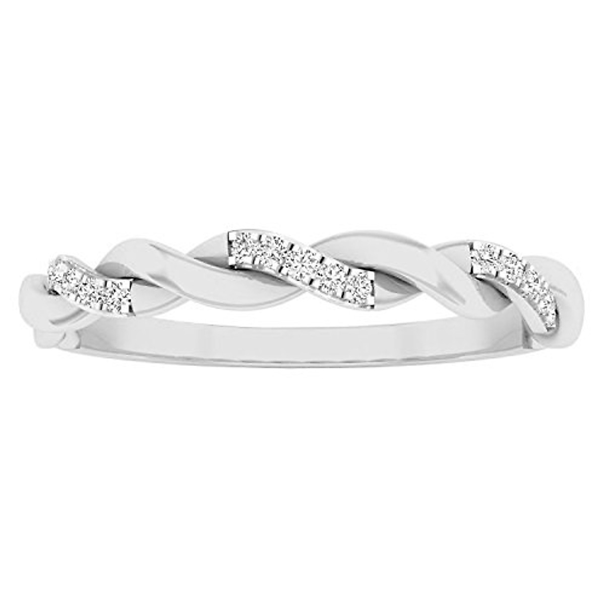 Dazzlingrock Collection 0.05 Carat (ctw) 14K Round Diamond Bridal Wedding Band Stackable Swirl Ring, White Gold, Size 6