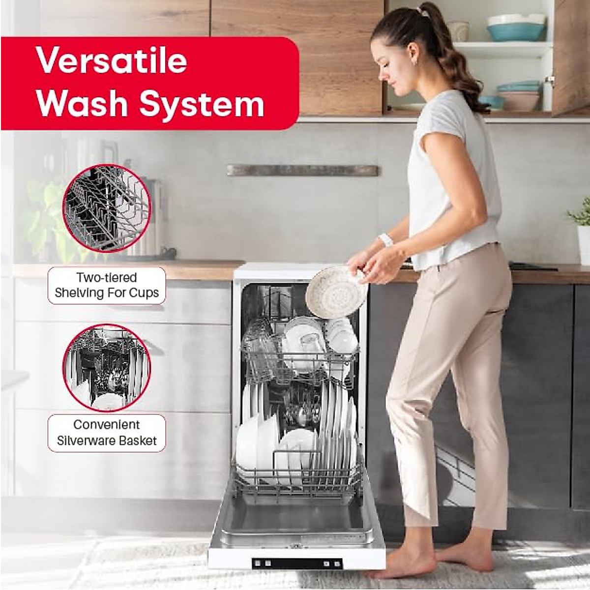 HAMILTON BEACH HBDW180WHITE RDW1809-WHITE RCA RDW1809 Portable Dishwasher, 18in Wide, 8 Place Settings Capacity, White