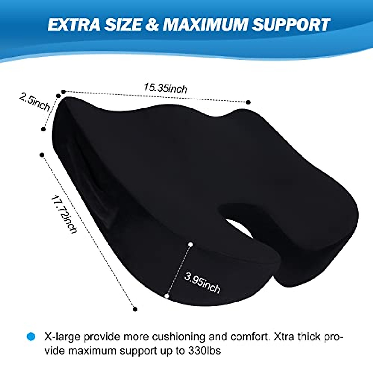 Extra Thick Coccyx Seat Cushion for Office Chair - Memory Foam Seat Cushion Pillow for Butt, Tailbone, Sciatica Pain Relief- Computer Desk Seat Cushion Pad -Soft and Firm Support