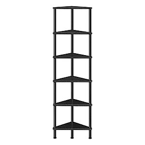 HOOBRO Corner Shelf Stand, Industrial 6-Tier Corner Bookshelf with Metal Frame,Corner Bookcase, Corner Plant Display Stand for Small Spaces, Living Room, Black BK36CJ01
