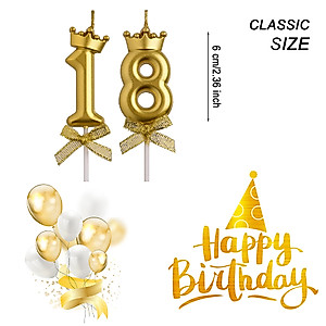 AOOLADA 18th Birthday Candles, Gold 3D Number 18 Happy Birthday Candles with Crown, Cake Topper Decorations for Teenagers Boys Girls