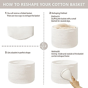 UBBCARE Small Basket for Organizing, Round Woven Basket With Handles, Small Storage Basket for decor, Grey Cotton Rope Basket (9.5" x 9.5" x 7.1")