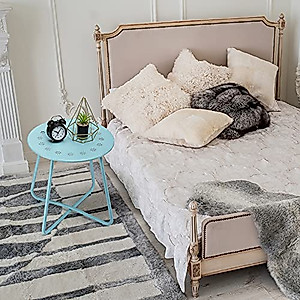 danpinera Outdoor Side Tables with Flower Cut Outs, Weather Resistant Steel Patio Side Table, Small Round Outdoor End Table Metal Side Table for Patio Yard Balcony Garden Blue