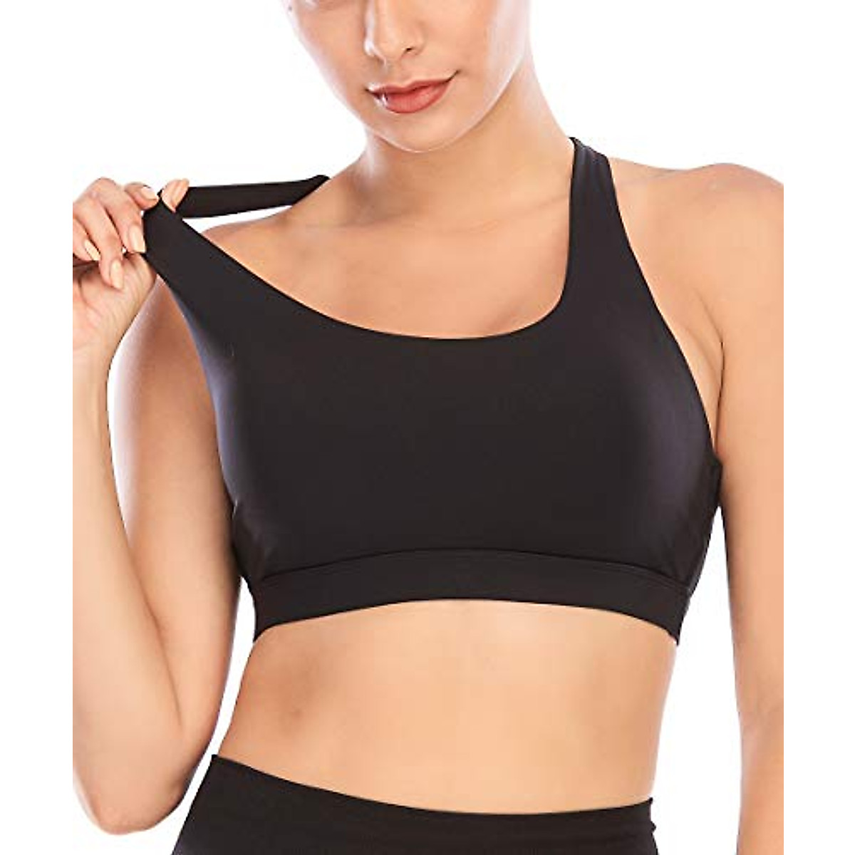 RUNNING GIRL Sports Bra for Women, Criss-Cross Back Padded Strappy Sports Bras Medium Support Yoga Bra with Removable Cups (WX2575.Black-1, L)